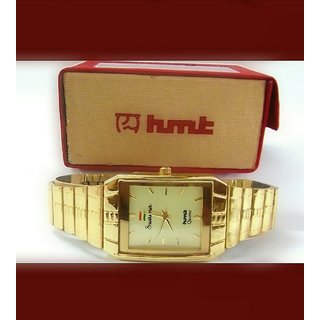 Hmt Rectangle Dial Golden Mens Watch