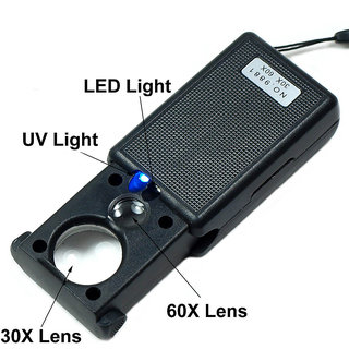 30x 60x Uv LED Currency Detecting Magnifier Magnifying Glass Microscope ...