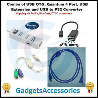 Buy Combo of USB OTG, Quantum 4 Port, USB Extension and USB to PS2 ...
