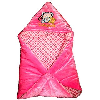 Garg Teddy Family Hooded Shearing Velvet Pink Baby Blanket at Best ...