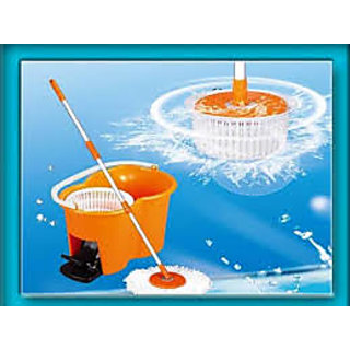 Buy Magic Mop Orange-White Plastic 360 Degree Rotation Steel Mop Online ...