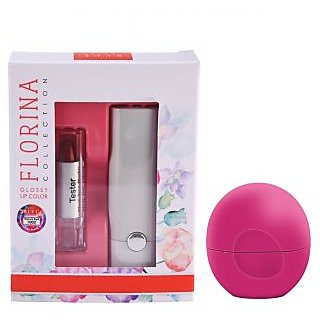 Buy Florina Glossy Lipstick (Eternal Red) Lip Balm Bubble Gum (8 GM ...