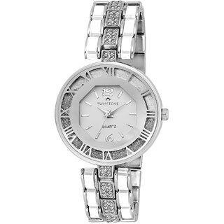 Buy Swisstone CREM512-WHT-SLV Crystal Studded White and Silver Ceramic ...