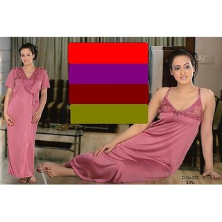Shop Hot Night Wear Set 2pc Nighty & Over Coat Onion Colour Hil Sleep ...