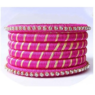 Buy Pink with gold thread bangles with stones Online @ ₹699 from ShopClues