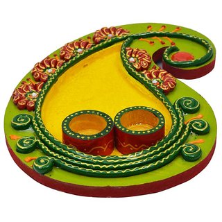 Buy Wooden Paper Mache Kairi Shape Pooja Thali With Kundan Work Online ...