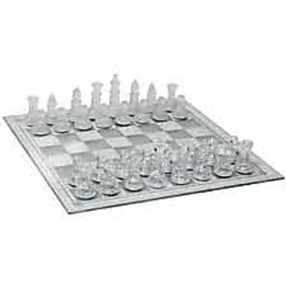 Glass Chess Elegant Set Checker board Crystal Frosted & Clear Peices ...