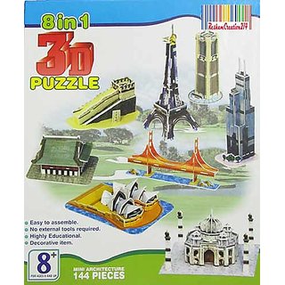 8 in 1 3D Monuments Puzzle Game DIY Kids Toys Play Mini Architecture ...