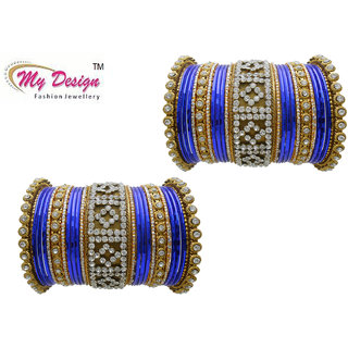 Buy My Design Blue Gold Plated Bridal Chura Wedding Bangles Choora For ...