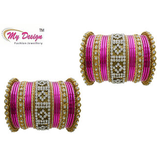Buy My Design Rani Gold Plated Bridal Chura Wedding Bangles Choora For ...