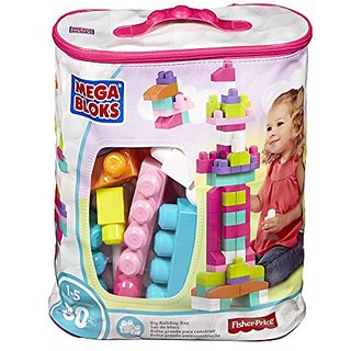 Buy Mega Bloks DCH62 First Builders Big Building Bag, 80-Piece, Pink ...