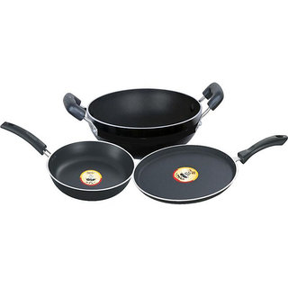 Non-Stick-Nirlon-Cookware 4-Pcs-Set-Tawa-Fry Pan-Kadai With Scrubber