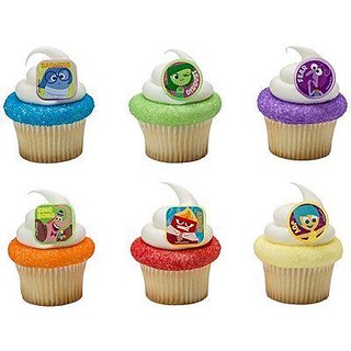 DISNEY INSIDE OUT 24 Piece Birthday Cupcake RING Topper Set Featuring ...