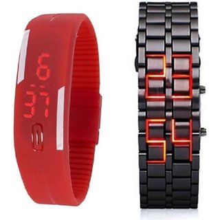Buy New Red And Black Digital Metal LED Watch For Mens Women,s Online ...