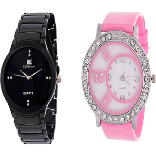 Buy IIK Collection Men And Glory Silver Chain Black Analog Couple ...