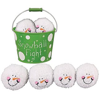 Buy 6 Plush Snowmen Balls in a Green Tin Labeled Snowball Fight, Indoor ...