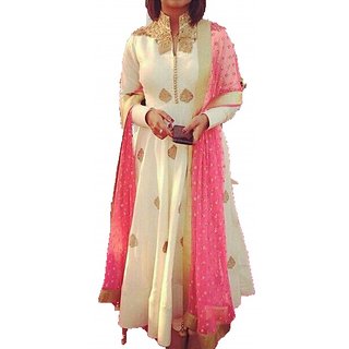 Buy Diva Fashion SDM-7 New White Moti Heavy Dress Material(cream ...