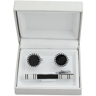 Buy Silver Cuff Link and Tie Pin set Black Rhinestone Shirt Button ...