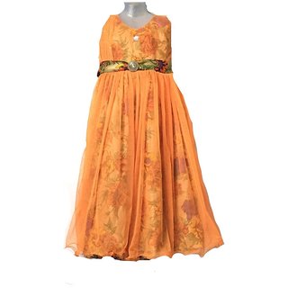 Buy Soft netted light orange colour frock with frill Online @ ₹725 from ...