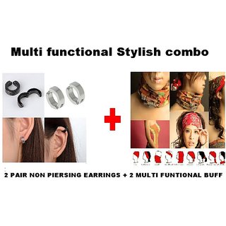 Buy Buff Multifunctional Headwear 2 PCS and 2 Pair Non piercing Stud ...