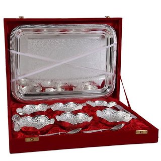 Buy German Silver Set Of 6 Bowls With 6 Spoons and Tray - Home/Office ...