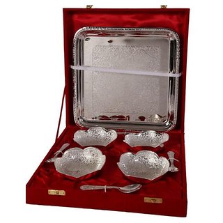 Buy German Silver Set Of 4 Bowls With 4 Spoons and Tray - Home/Office ...