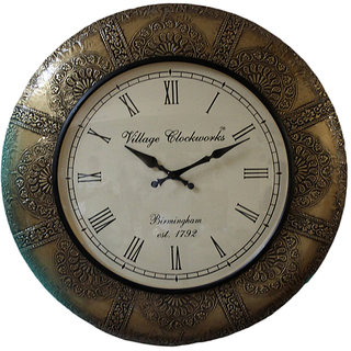 Buy Village Clockworks Wood, Brass Glass Wall Clock (45.72 cm x 5.08 cm ...