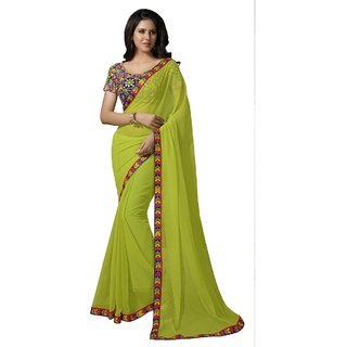 Buy Aagaman Green Chiffon Self Design Saree With Blouse Online @ ₹2659 ...