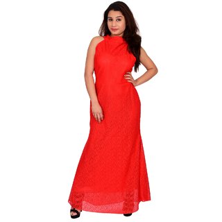 Buy Bronze Red Net A Line Party Wear Long Dress For Women Online @ ₹599 ...