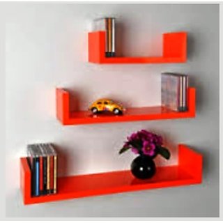 Buy Set of 3 Orange U shaped MDF wall shelves floating racks from ...