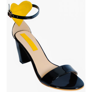 Buy Andfoot Yellow Heart Shaped Black Block Heel Sandals Online @ ₹599 ...