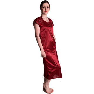 Buy Senslife women satin nightwear sleepwear 4 pc set Nighty Wrap Gown ...