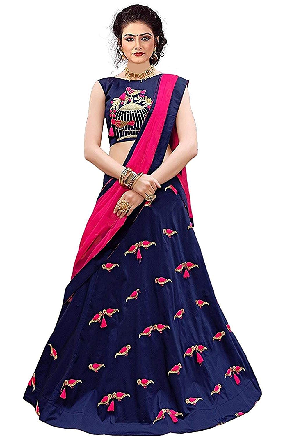 Buy Femisha Creation Taffeta Silk Simple Embroidered Lehenga Choli ...