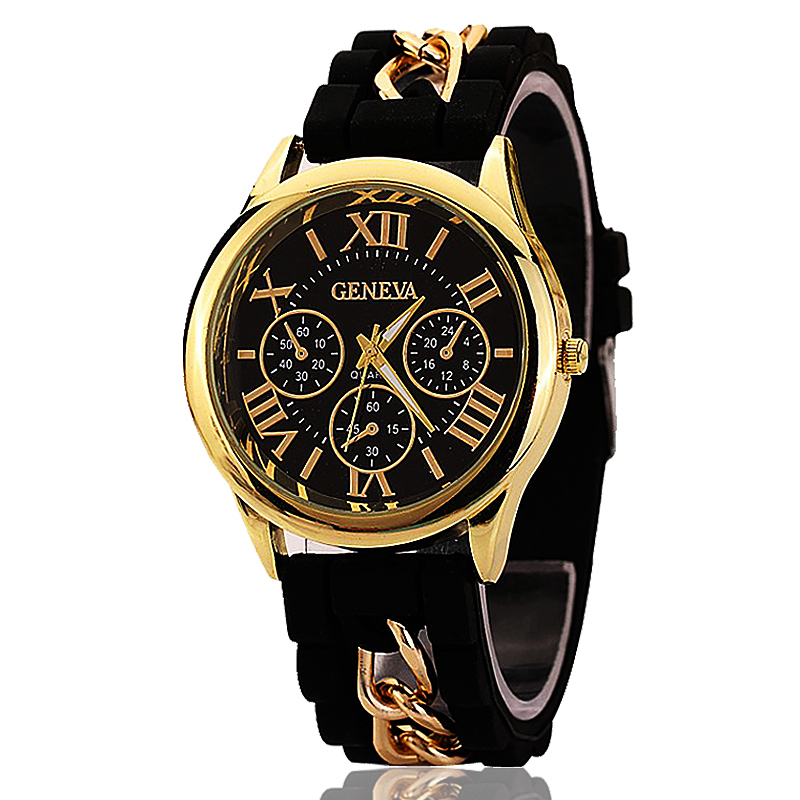 Buy Geneva KDS Roman Numerical Dial Black Silicone Strap Analog Watch ...