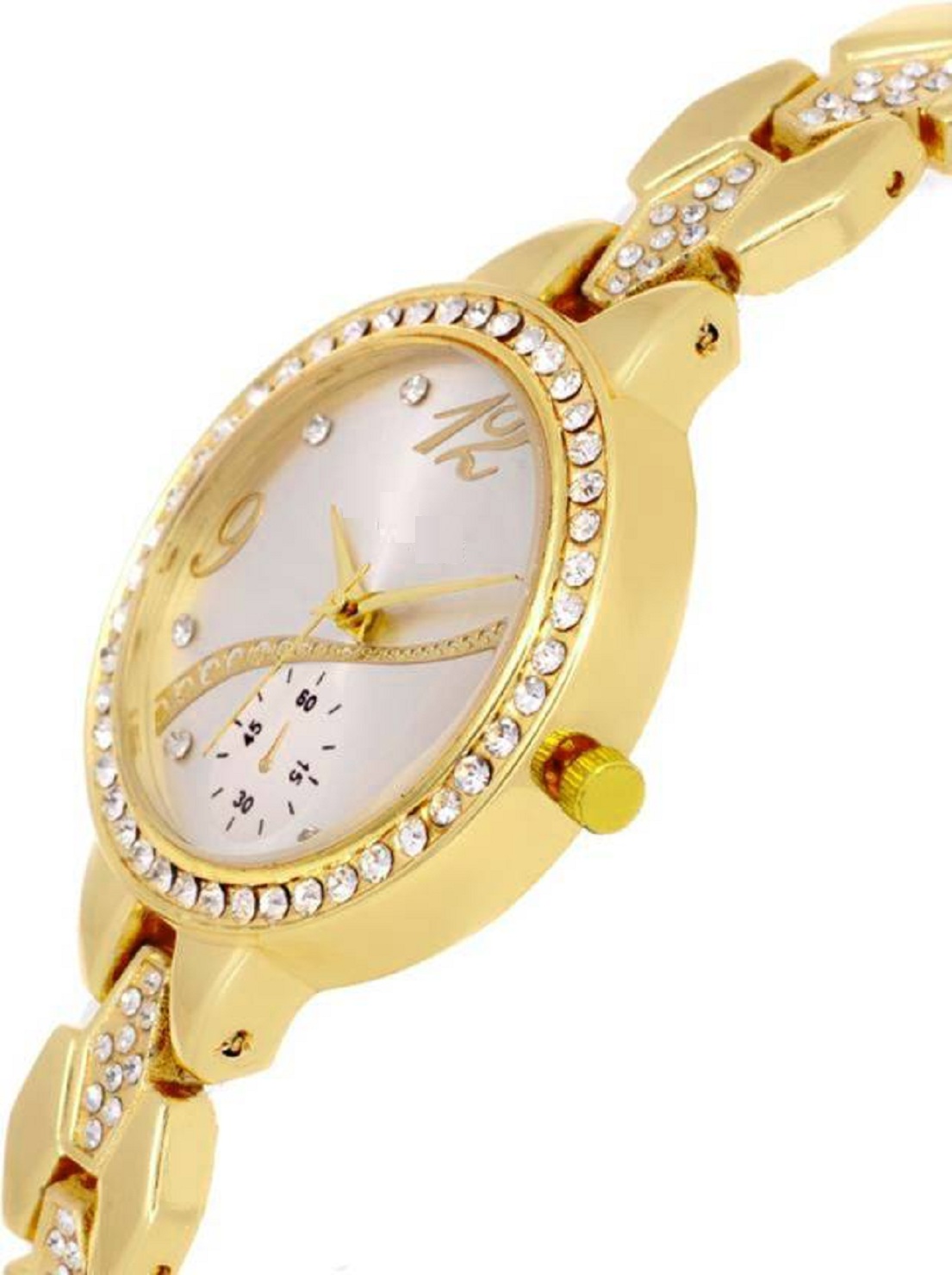 Buy HRV Gold crystal studded chronograph bracelet strap beautiful women ...