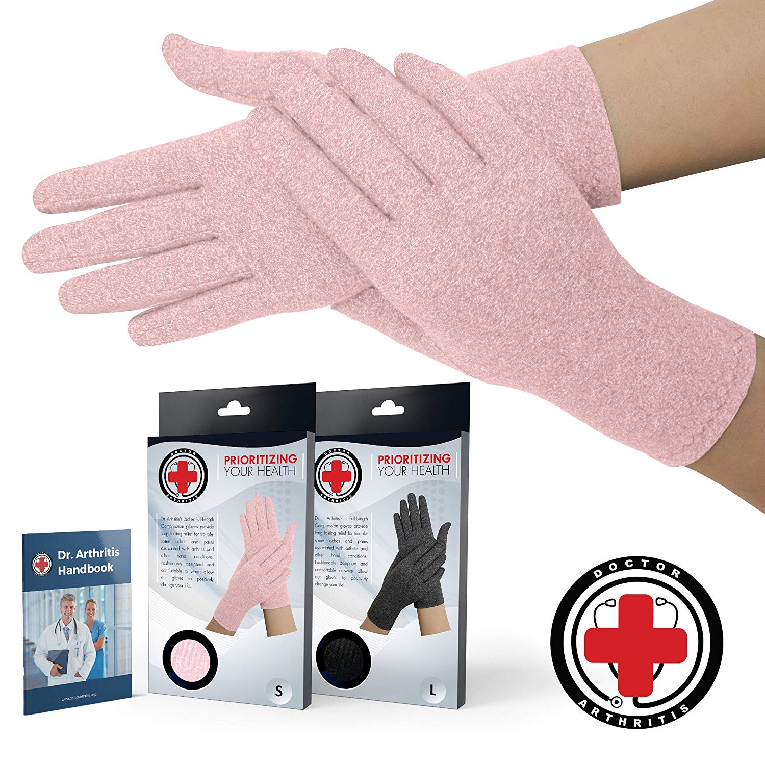 Buy Doctor Developed Full Fingered Arthritis Compression Gloves (Pink ...