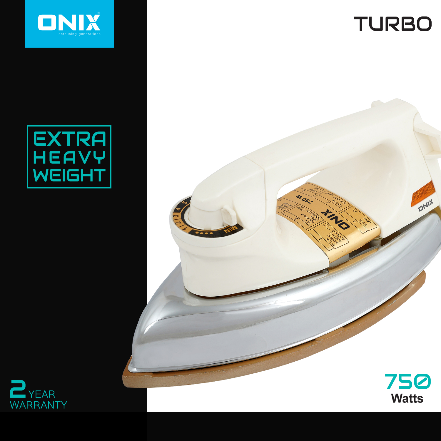 Buy Onix TURBO Extra Heavy Weight Dry Iron Box - 750 Watts (Ivory ...