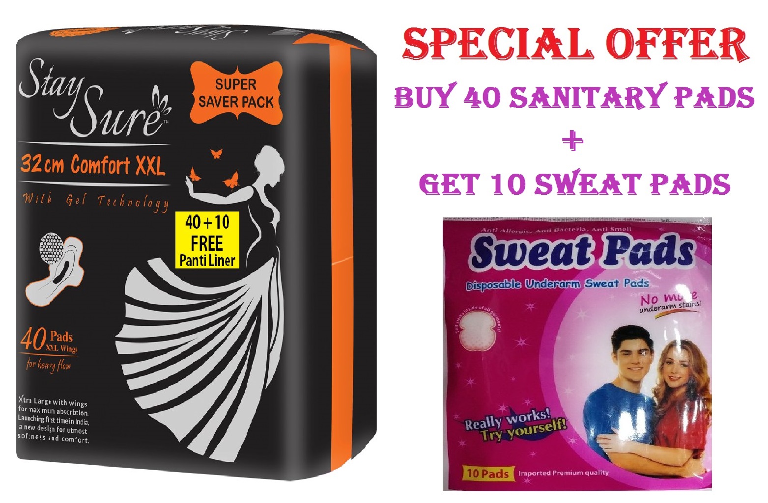 Buy Stay Sure Sanitary Napkin Pads with Gel Technology (40 Pad,XXL) And ...