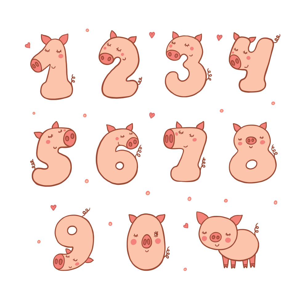 Buy animal pig face chart Alphabets and numbers wall sticker paper ...