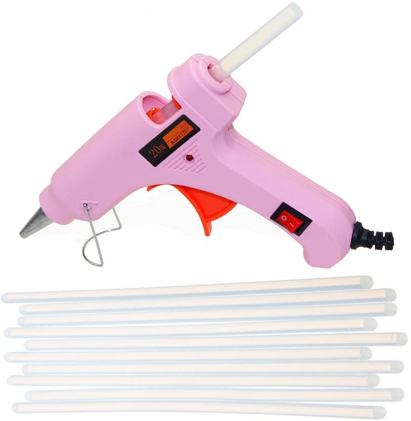 Buy Glun 20 Watt Hot melt Pink glue gun with 10 transparent glue sticks ...