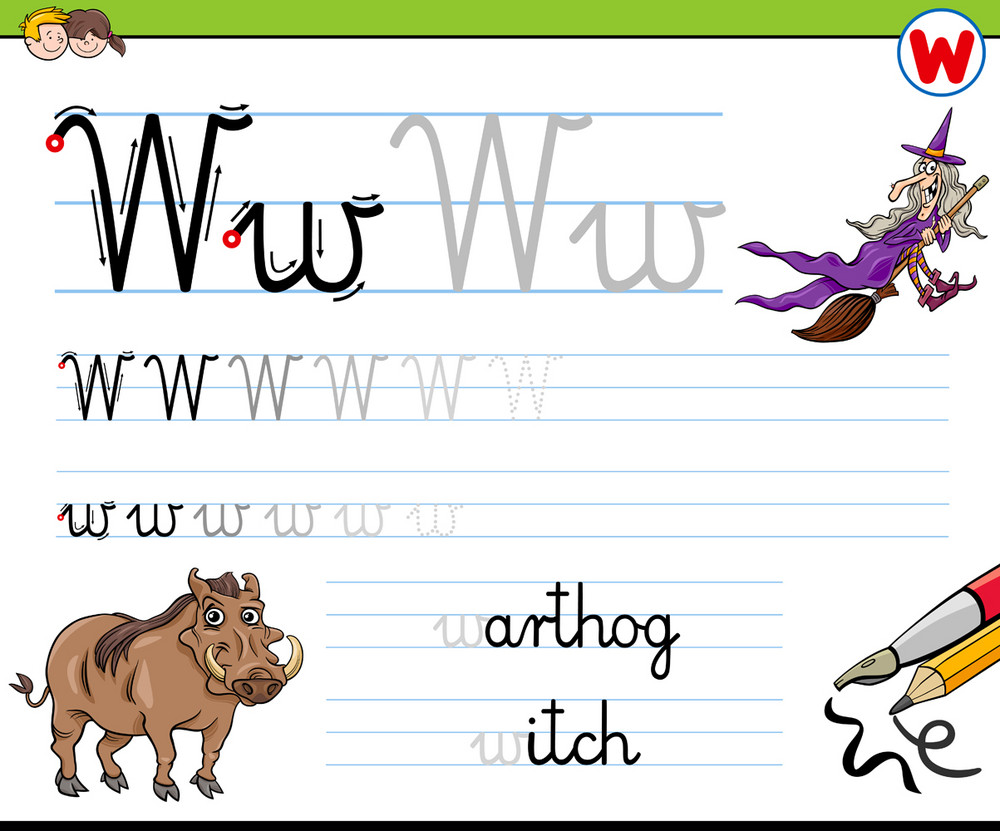 Buy How to write letter w worksheet |Kids Room Posters| |Sticker Paper ...