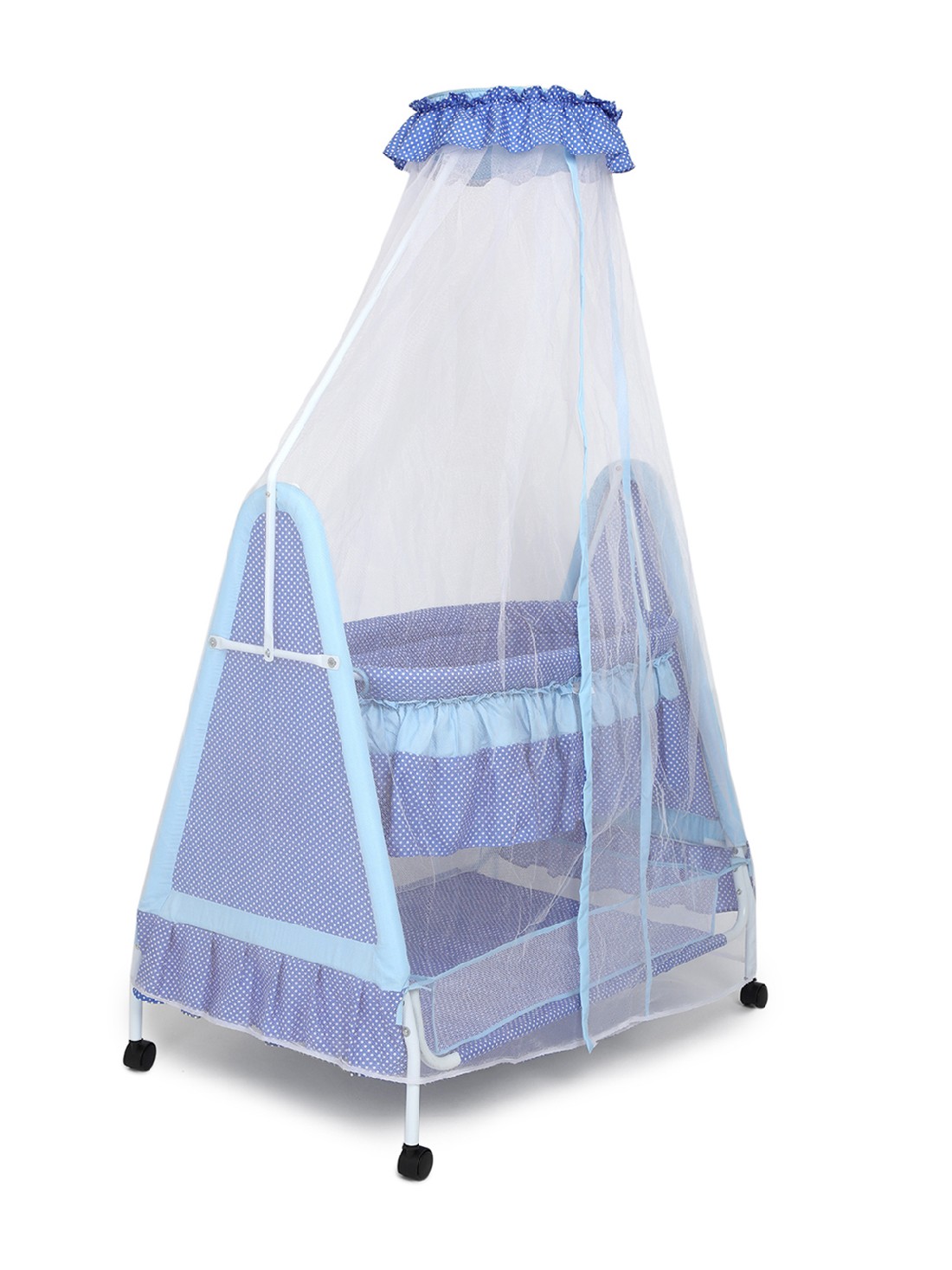 Buy Kiddery Polkamania Blue Baby Bassinet With Mosquito Net Online ...