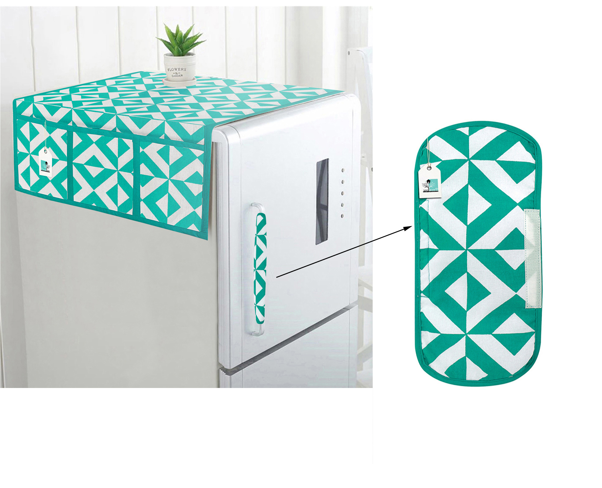 Buy DECOTREE Combo Set of Cotton Fridge Top Cover with 6 Pockets and ...