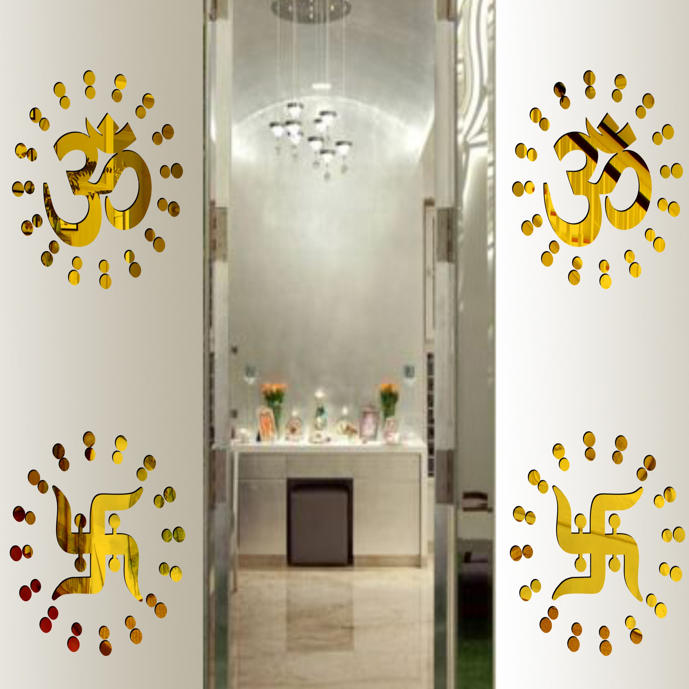 Buy Look Decor-2 Om 2 Swastik 80 Dot-(Golden-Pack of 84)-3D Acrylic ...