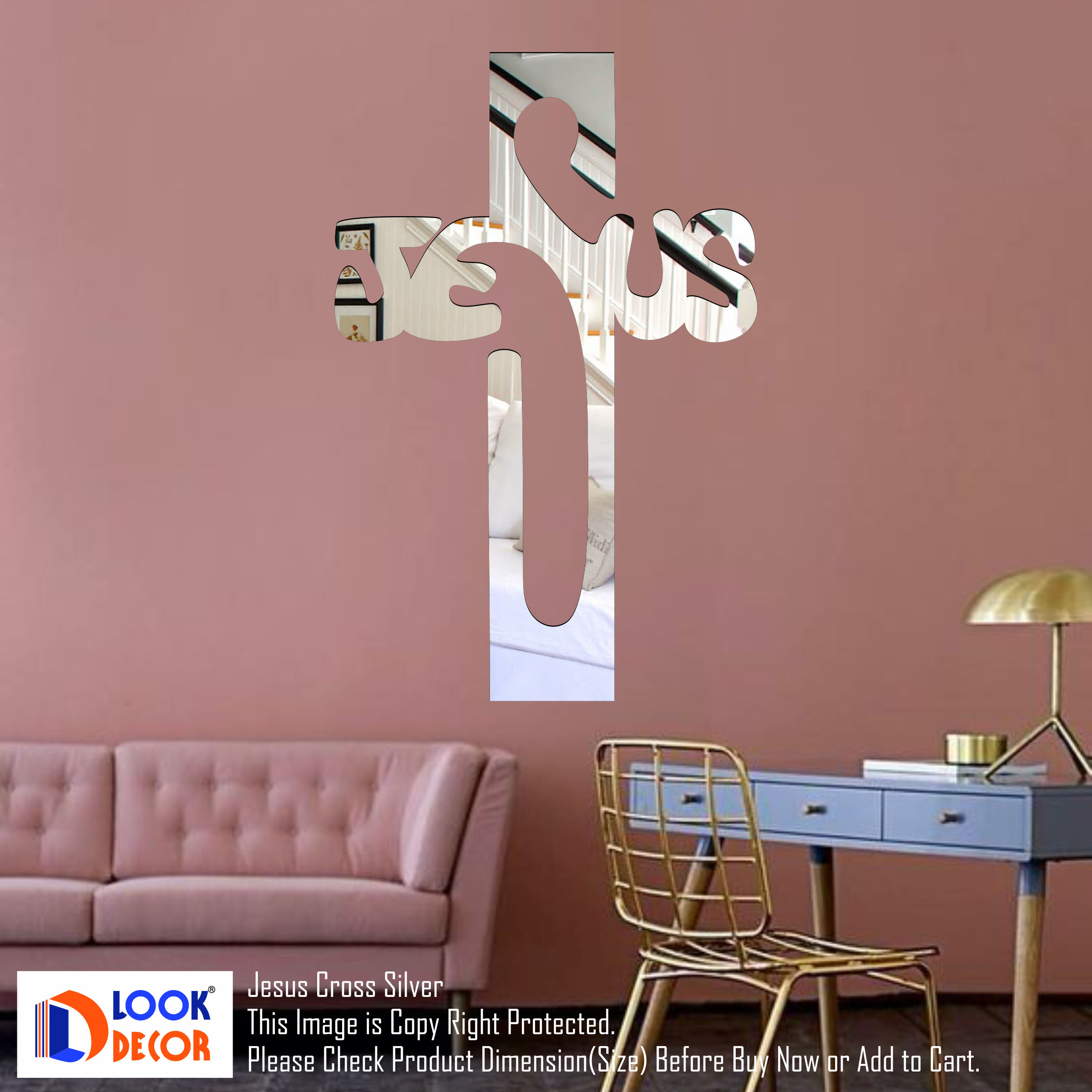 Buy Look Decor-Jesus Cross-(Silver-Pack of 1)-3D Acrylic Mirror Wall ...