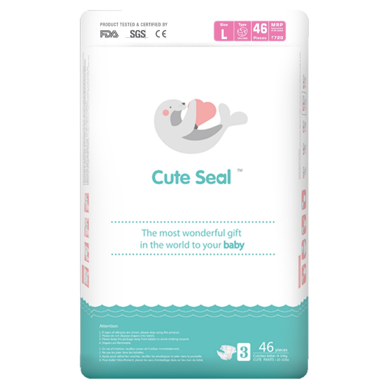 Buy Cute Seal - Canadian Premium Baby Diapers - Large - 46 Pcs (Velcro ...