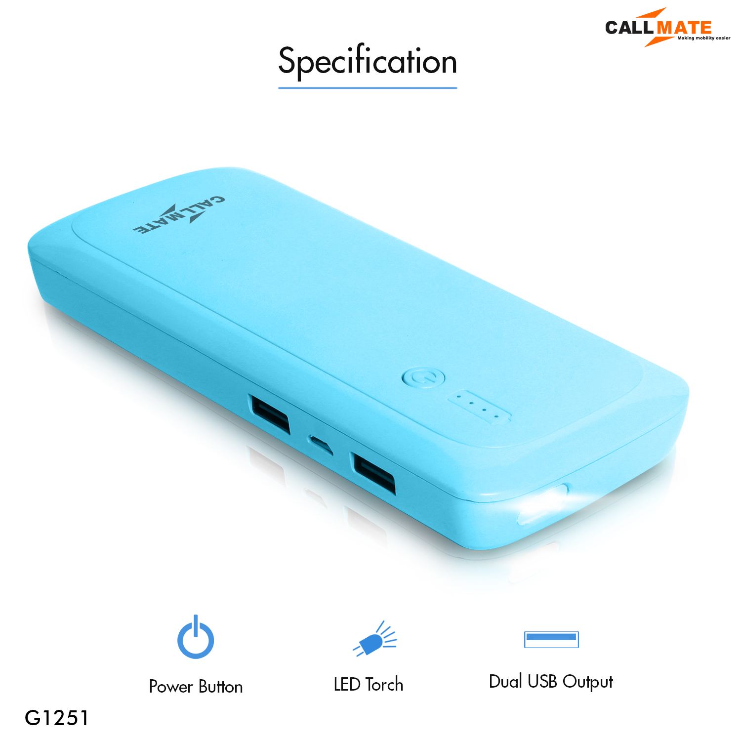 Buy Callmate G1251 Power Bank 15000Mah With Dual Usb Ports And Led ...