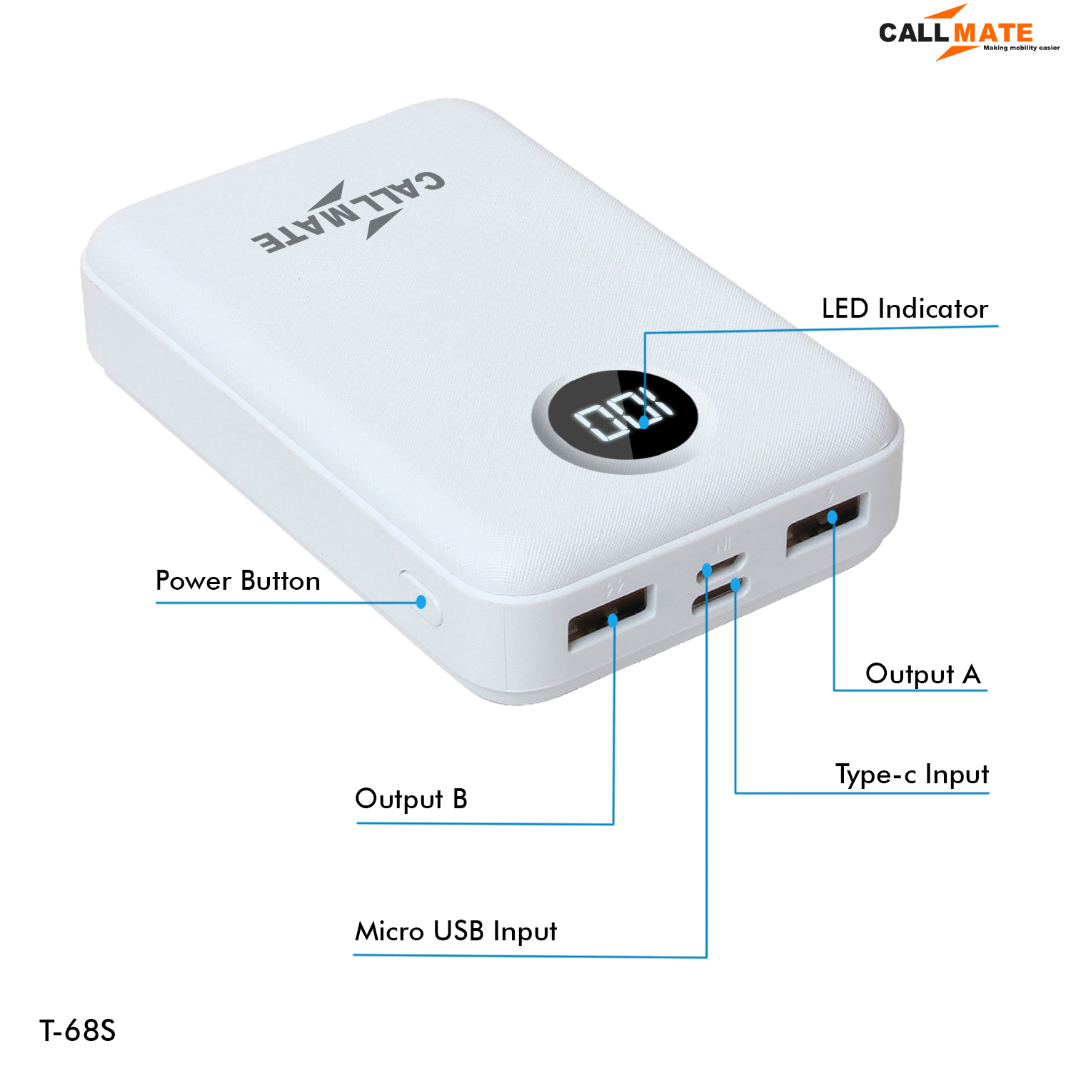 Buy Callmate T68S Power Bank 10000Mah With Dual Usb Ports And Digital ...