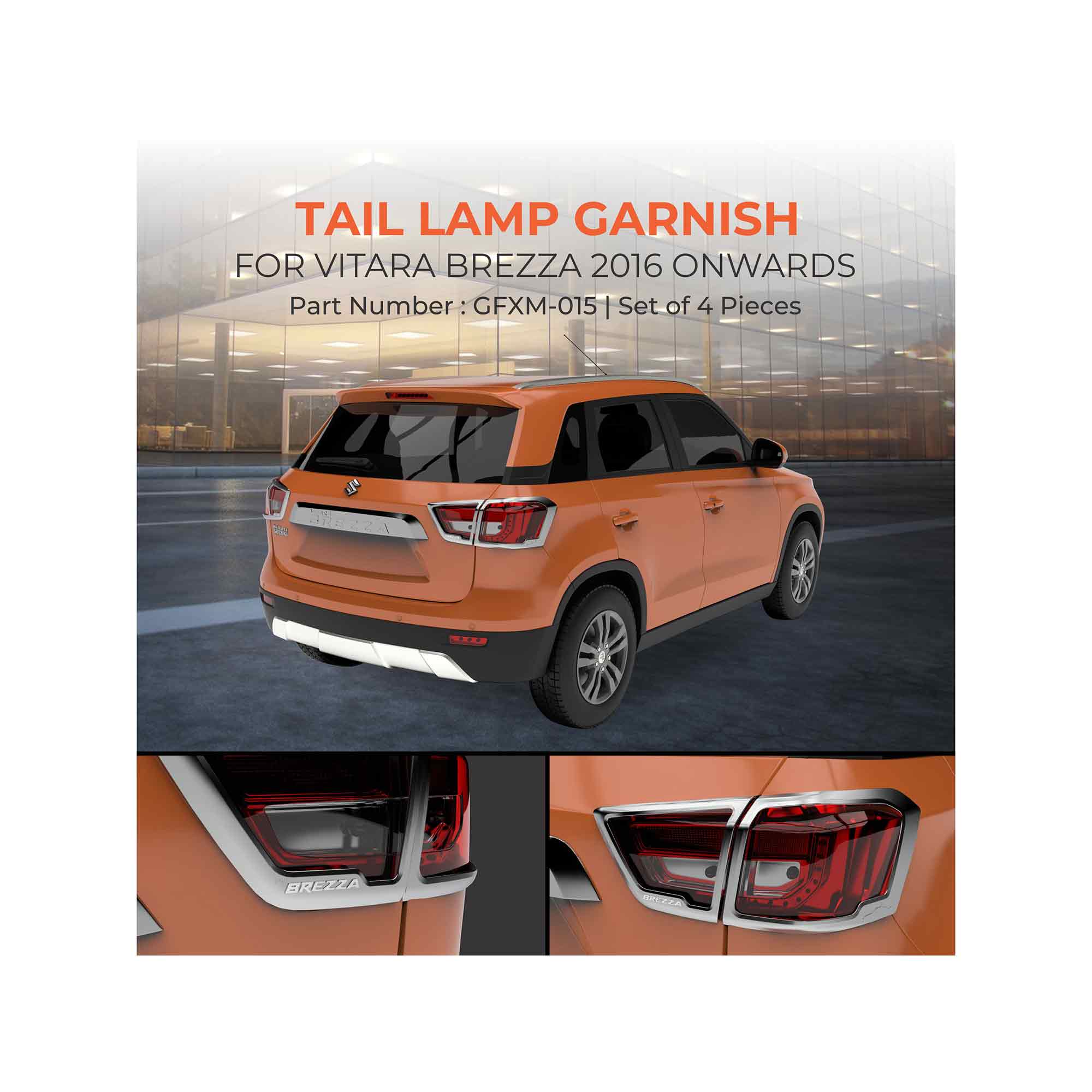Buy Chrome Tail Lamp Garnish Cover For Maruti Suzuki Brezza (2016 ...