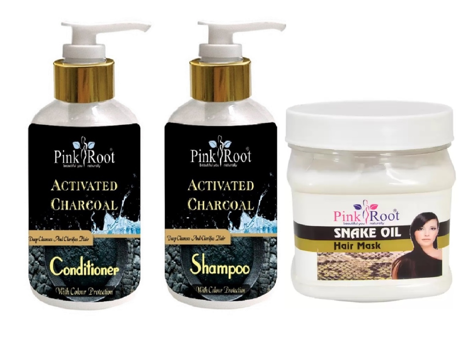 Buy Pink Root Activated Charcoal Shampoo, Conditioner with Snake Oil ...